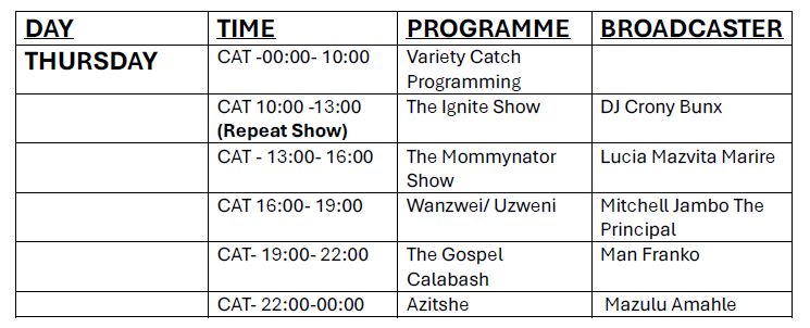 Broadcast Schedule – Radio 54